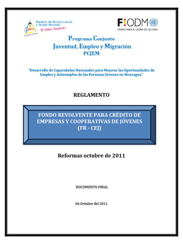 Reglamento para el Fondo Revolvente para Crédito de empresas y cooperativas de jóvenes en ...
